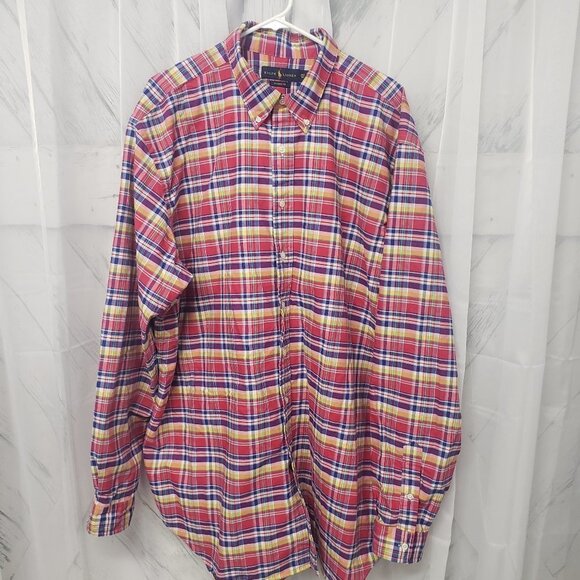 Ralph Lauren | Shirts | Ralph Lauren Classic Fit Red Blue Plaid Cotton Button Down Ls Shirt Size ...